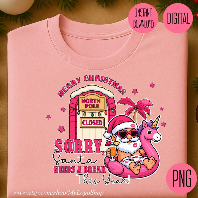 Funny Christmas Clipart, Santa Claus Needs a Break, Pink Santa at Pool ...