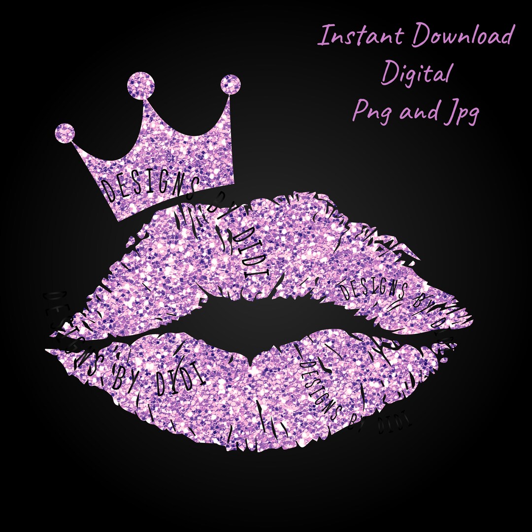 Purple Glitter Lips With Crown Clipart (digital Download) - Etsy