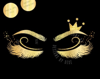 Gold Lashes, Instant Download, Glitter Lashes, Crown Clipart, Lashes ...