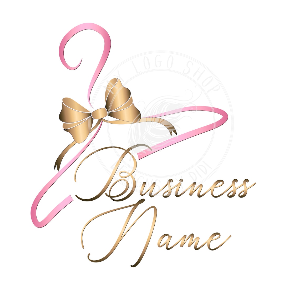 Pink Gold Hanger Bow Logo Design, Clothes Hanger Logo, Premade Fashion ...
