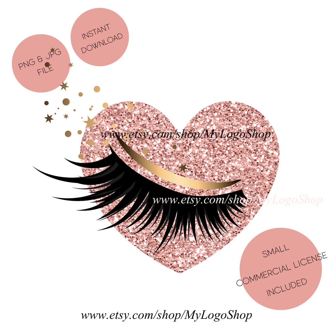 Valentine PNG Instant Download, Heart Lash Clipart, Glitter Rose Gold ...