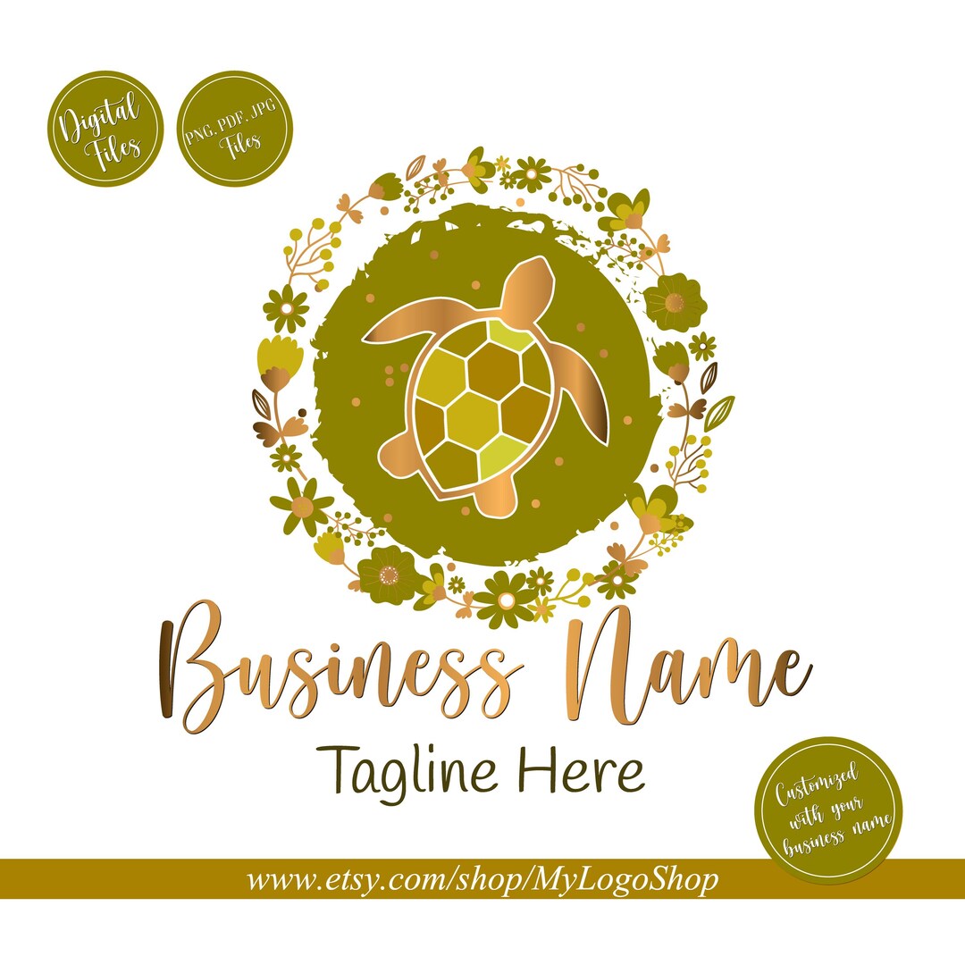 Turtle Logo: Floral Circle, Ocean Life Branding (digital Files) - Etsy