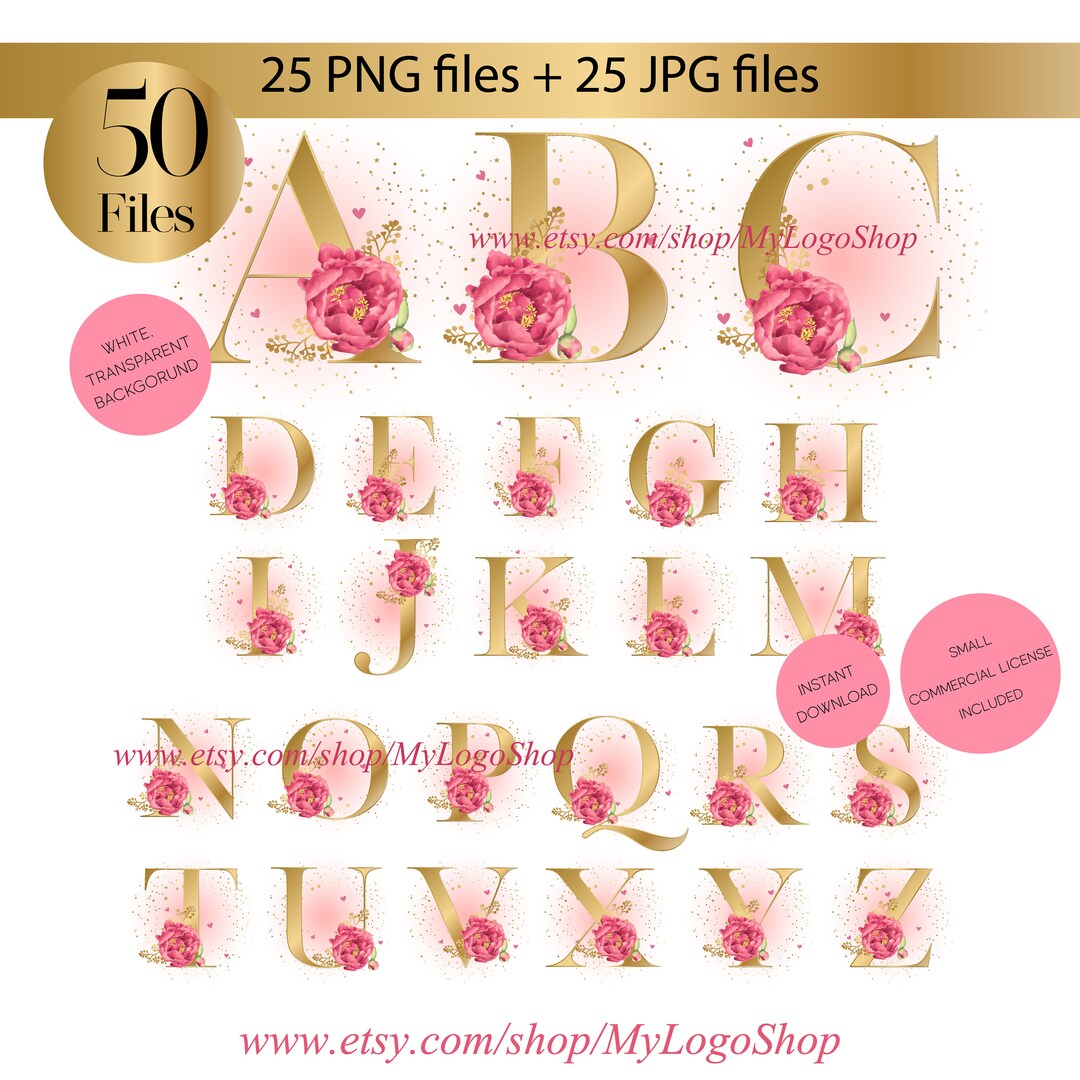 Gold Floral Alphabet PNG, Glitter Gold Metallic Alphabet, Glam Royal ...
