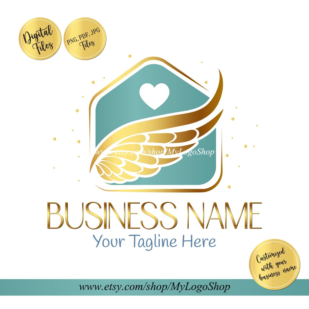 Home Care Logo, Angel Wings Gold Blue Heart Roof House Logo, Nurse ...