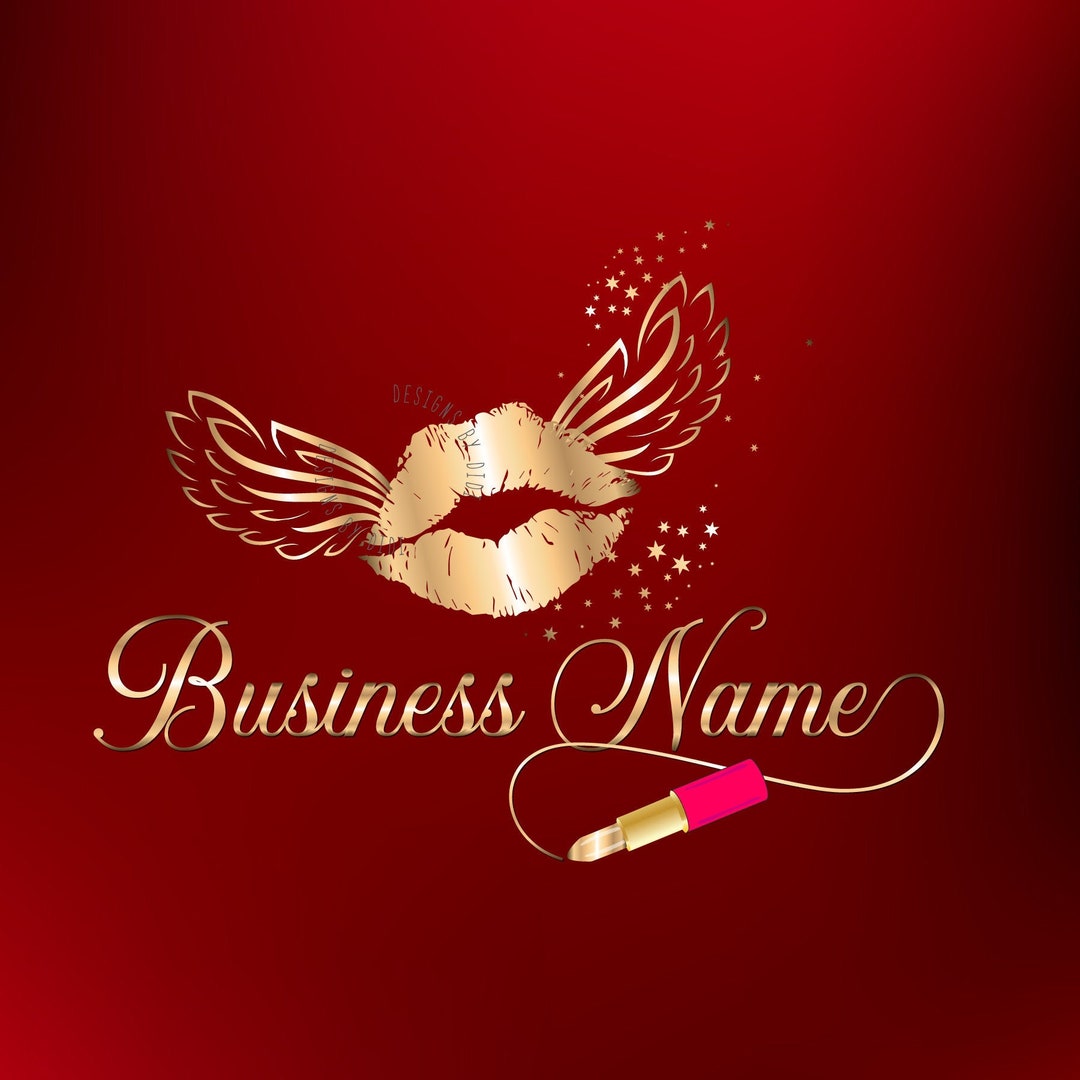 Lips Custom Logo, Gold Lips Logo, Lips Wings Logo Gold, Beauty Lips ...
