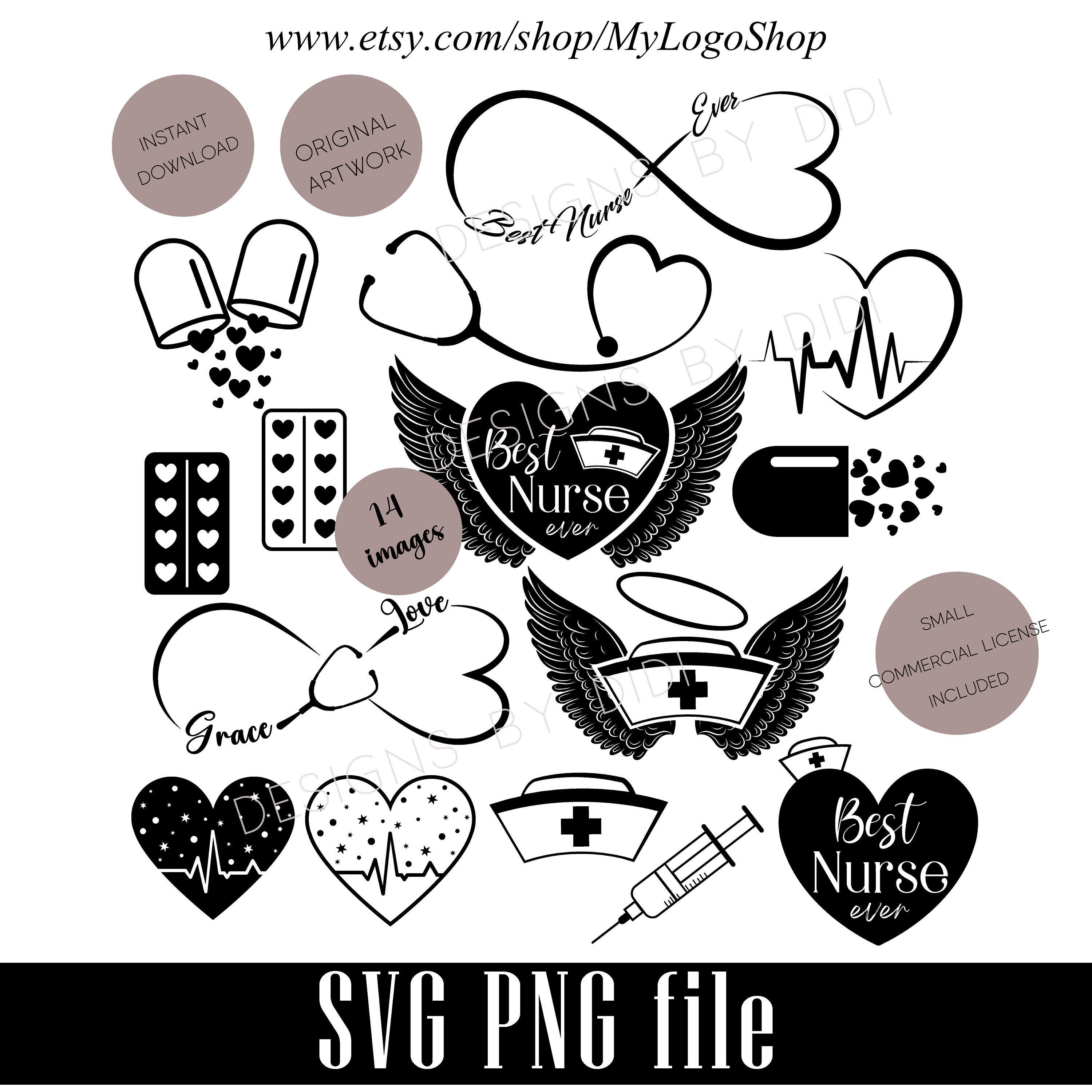 Nurse SVG PNG Bundle: Stethoscope, Heart, Medical Clip Art (digital ...