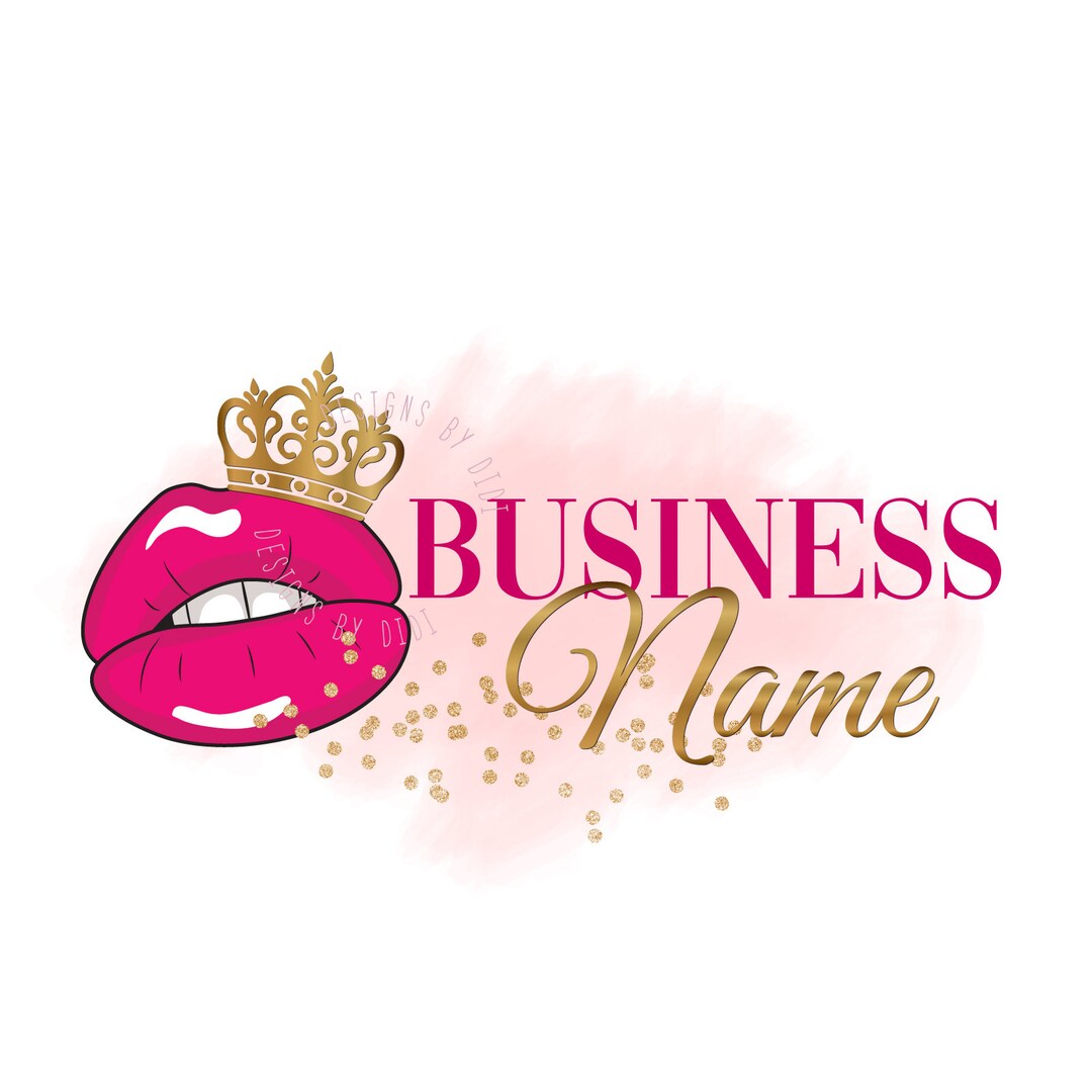 Lips Custom Logo, Beauty Logo, Pink Gold Lips Crown Logo, Makeup Artist ...