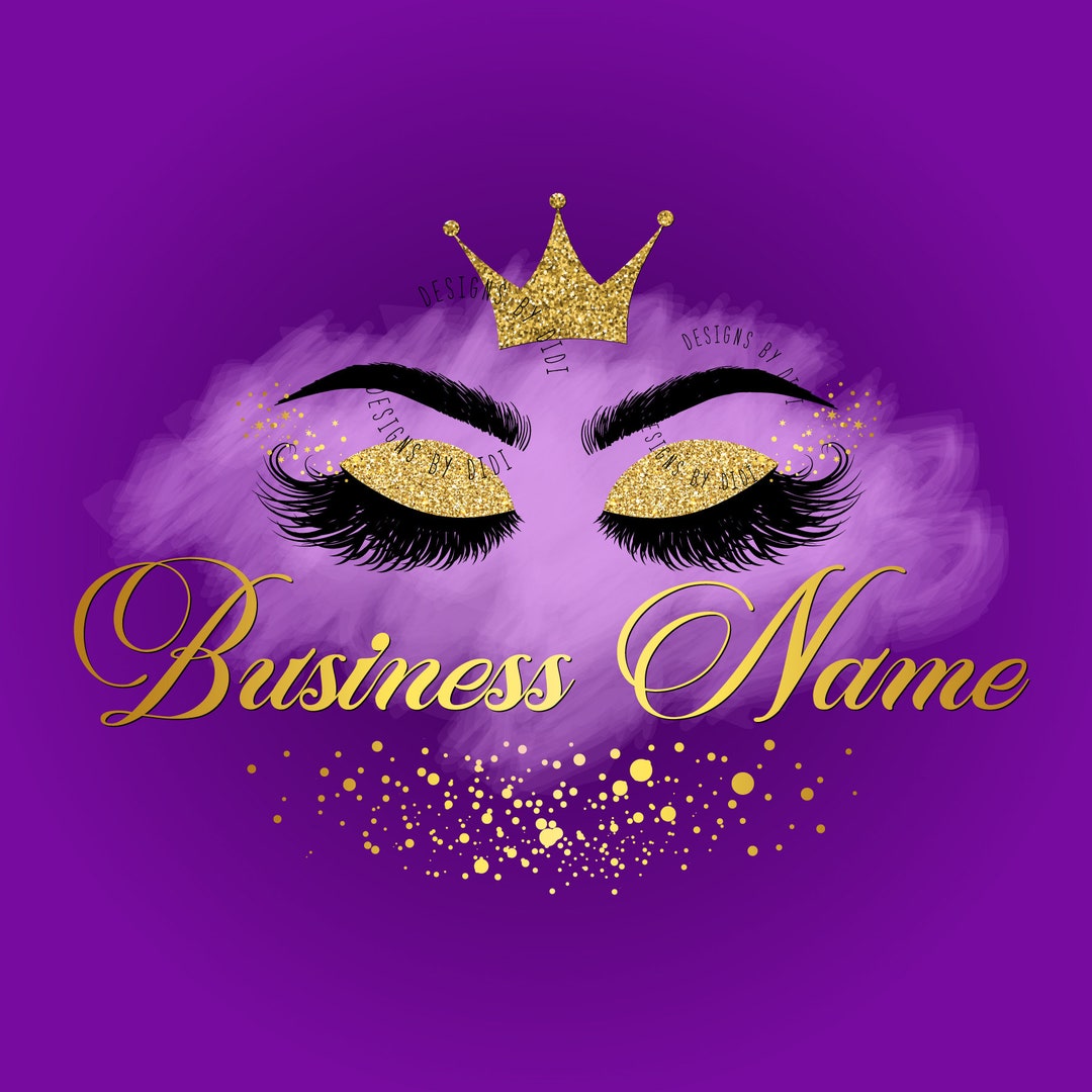 Lashes Logo, Cosmetics Logo, Eyelash Logo Purple Gold, Lash Glitter ...