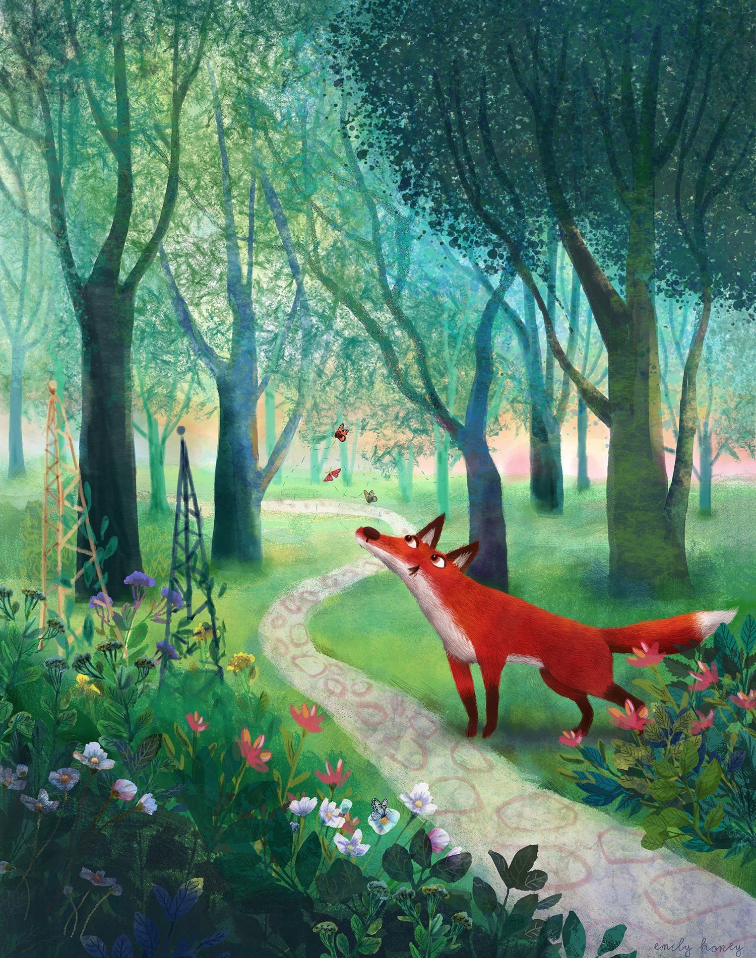 Flossie the Fox - Art Print - Chasing Moths - Colourful Illustrated ...