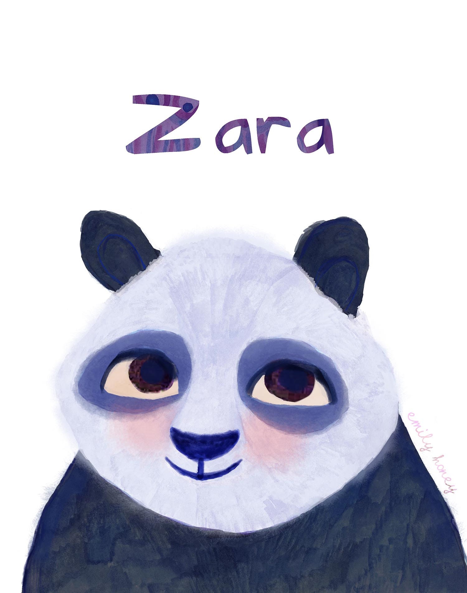 Baby Name Panda Art Print Personalised Nursery decor | Etsy