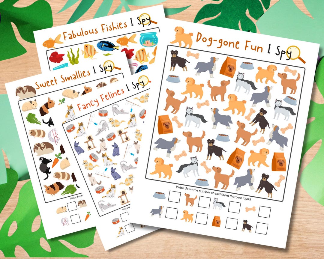 I Spy Pets Printable Activity Sheets, I Spy Dogs & Cats Game for Kids ...