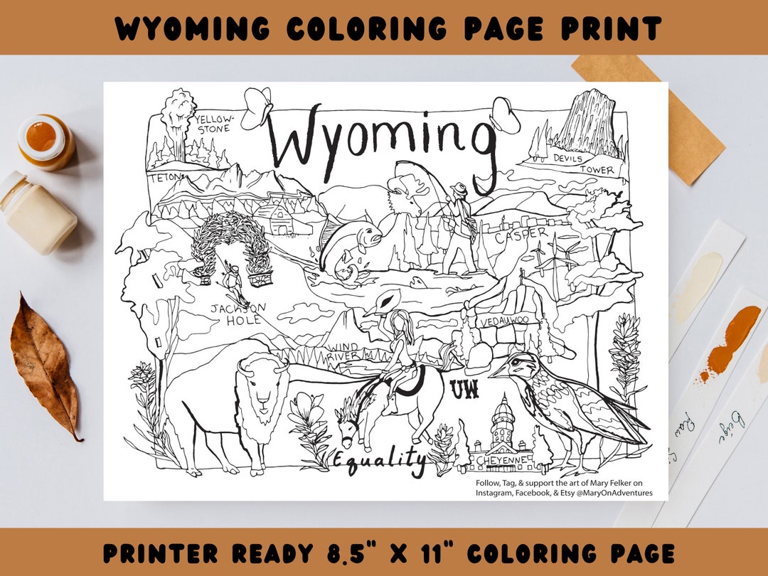 Wyoming Coloring, Wyoming Print, Wyoming Art, Wyoming Coloring Page ...