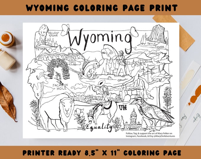 Wyoming Coloring, Wyoming Print, Wyoming Art, Wyoming Coloring Page ...
