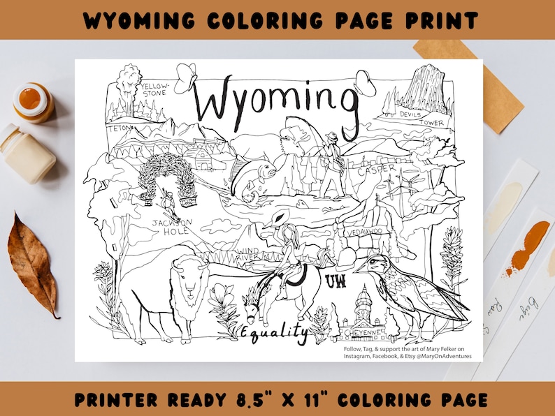 Wyoming Coloring Wyoming Print Wyoming Art Wyoming Coloring - Etsy