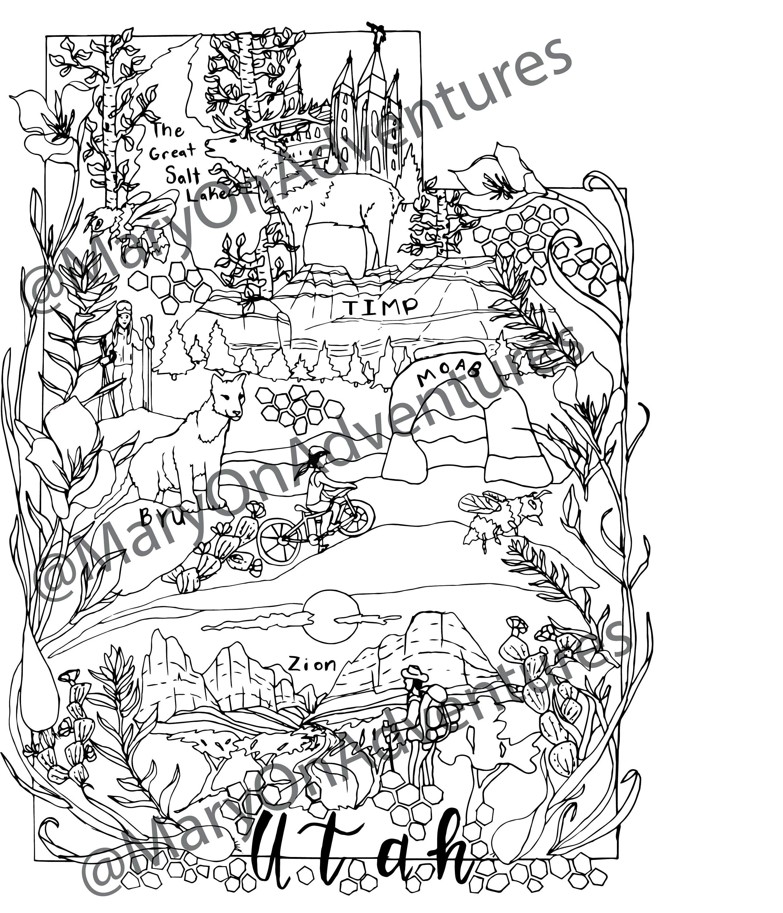 Utah Coloring Page Utah Map Coloring Page Utah Printable - Etsy Israel