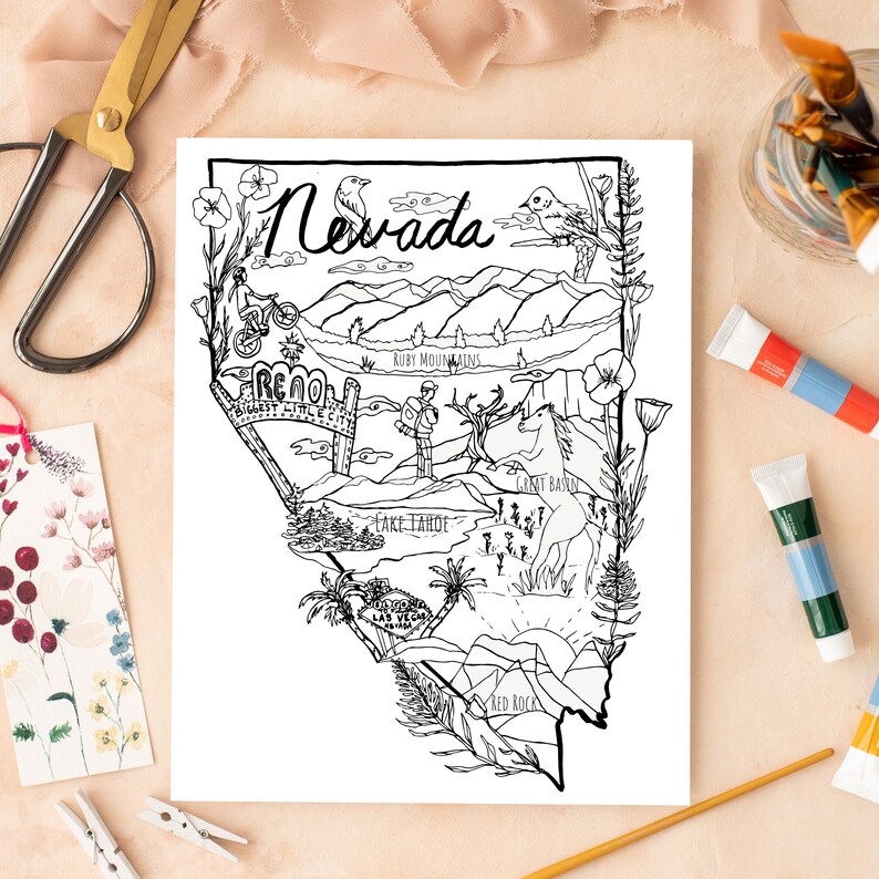 Nevada Coloring Page Nevada Digital Print Nevada Coloring - Etsy