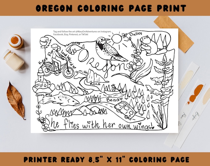 Oregon Coloring Page, Oregon Digital Download, Oregon PDF Print ...