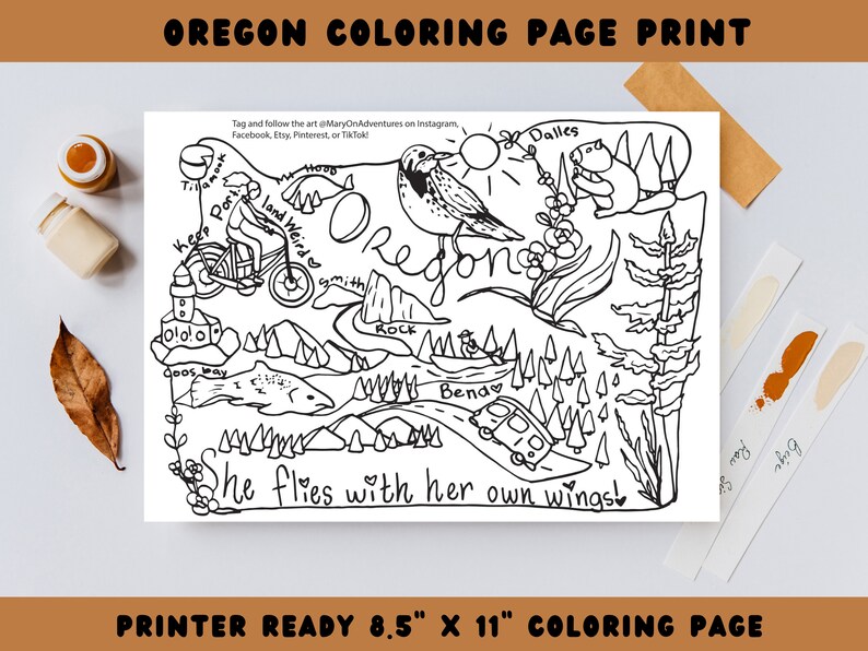 Oregon Map Coloring Page, Portland, Bend (PDF, JPEG, PNG) - Etsy