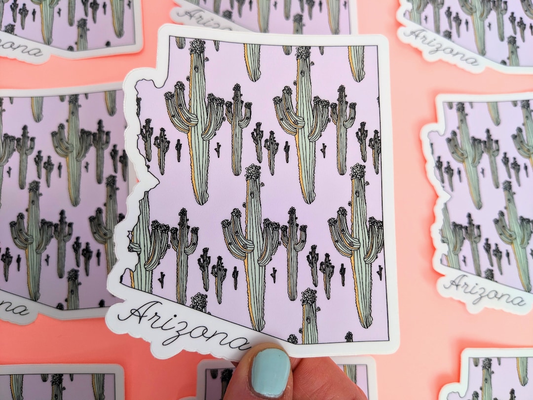 Arizona Map Vinyl Sticker, Saguaro Cactus Sticker, Laptop Sticker, Car ...