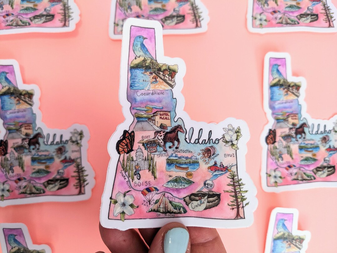 Idaho State Map Vinyl Sticker, Idaho Decal, Water Bottle Sticker ...