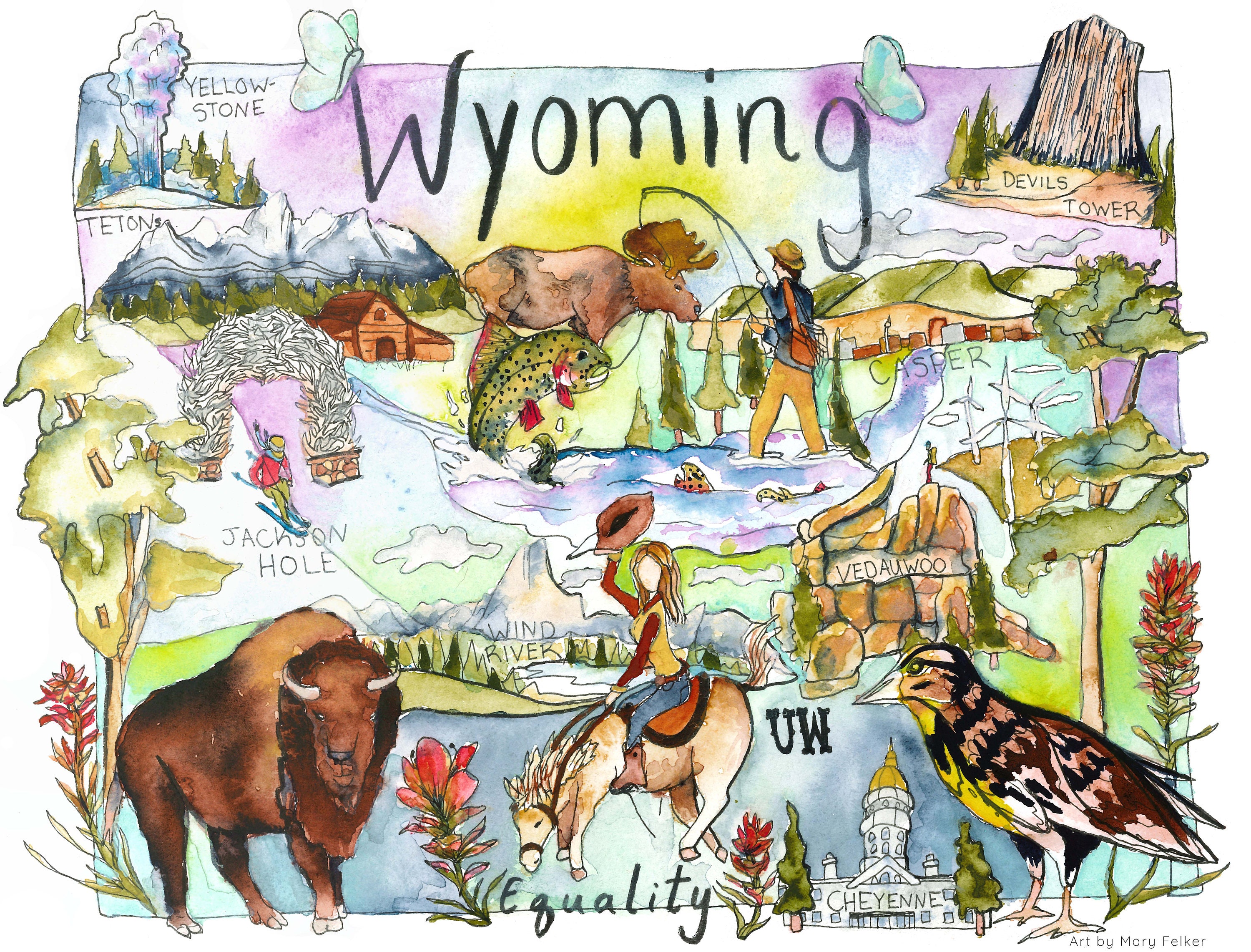 Wyoming Coloring Wyoming Print Wyoming Art Wyoming Coloring | Etsy