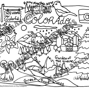 Colorado Map Coloring Page | Rocky Mountains & State Symbols (digital ...