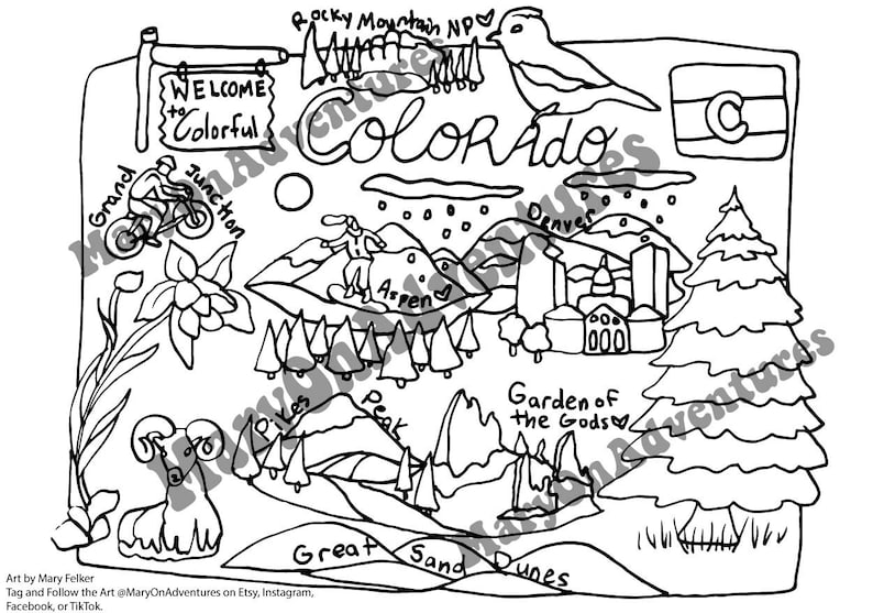 Colorado Map Coloring Page Denver Coloring Page Colorado - Etsy