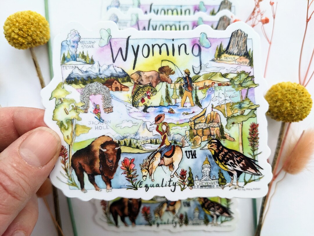 Wyoming State Map Vinyl Sticker, Wyoming Souvenir, Water Bottle ...