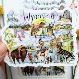Wyoming State Map Vinyl Sticker, Wyoming Souvenir, Water Bottle ...