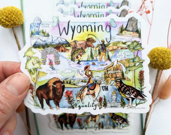 Wyoming State Map Vinyl Sticker, Wyoming Souvenir, Water Bottle ...