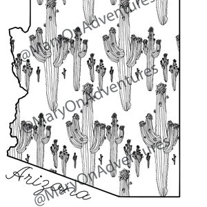 Arizona Coloring Page Map, Arizona Digital Download, Arizona Coloring ...