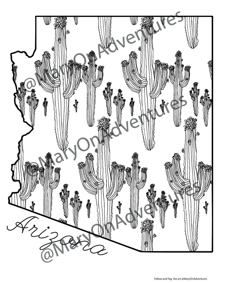Arizona Coloring Page Map Arizona Digital Download Arizona - Etsy