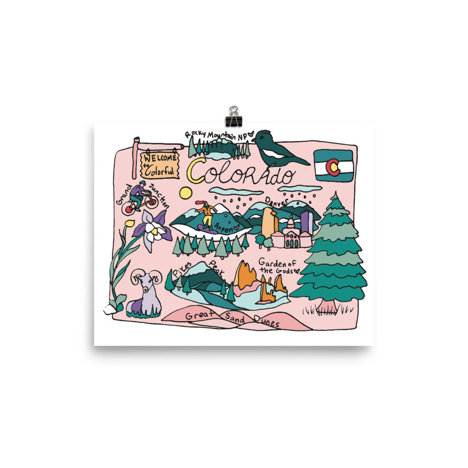 Colorado Illustrated Map, Colorado Map, Colorado Illustration, Denver ...