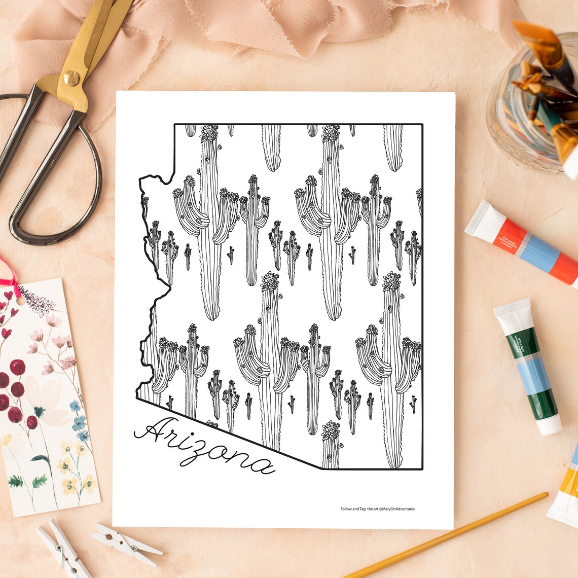 Arizona Coloring Page Map, Arizona Digital Download, Arizona Coloring ...