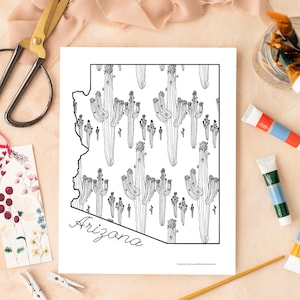 Arizona Coloring Page Map, Arizona Digital Download, Arizona Coloring ...