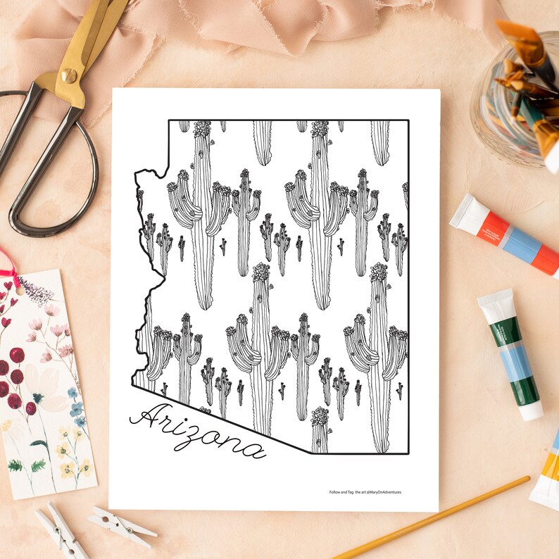Arizona Coloring Page Map, Arizona Digital Download, Arizona Coloring ...