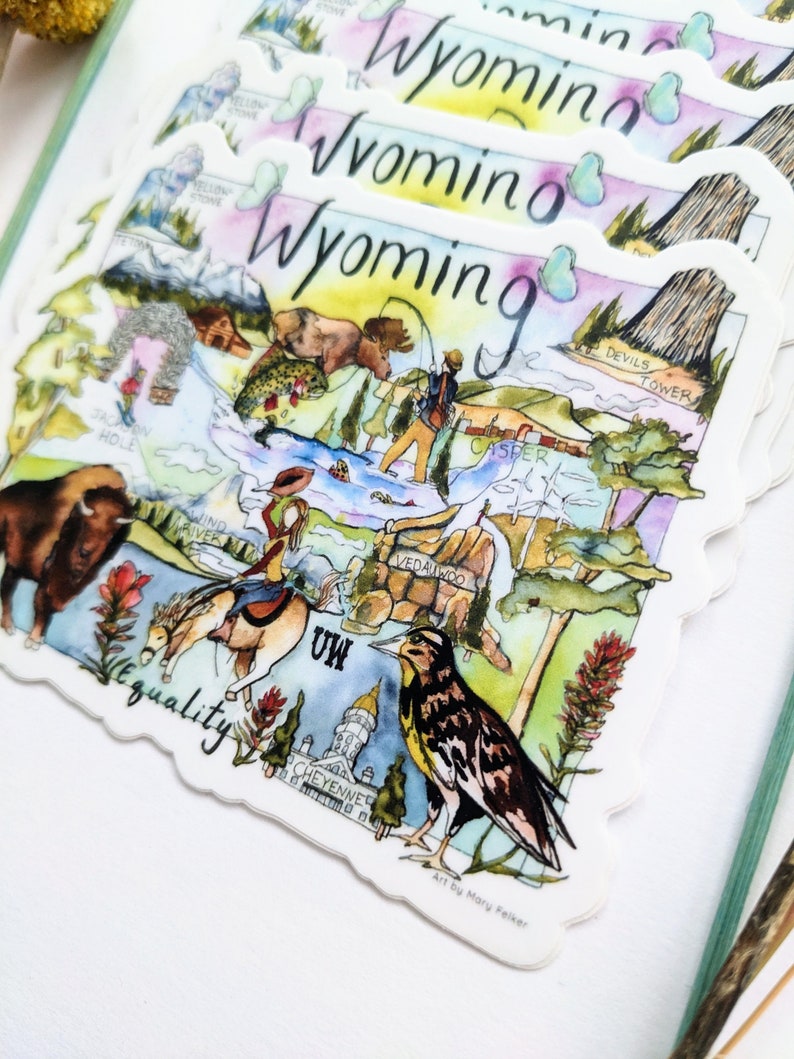 Wyoming State Map Vinyl Sticker Wyoming Souvenir Water - Etsy