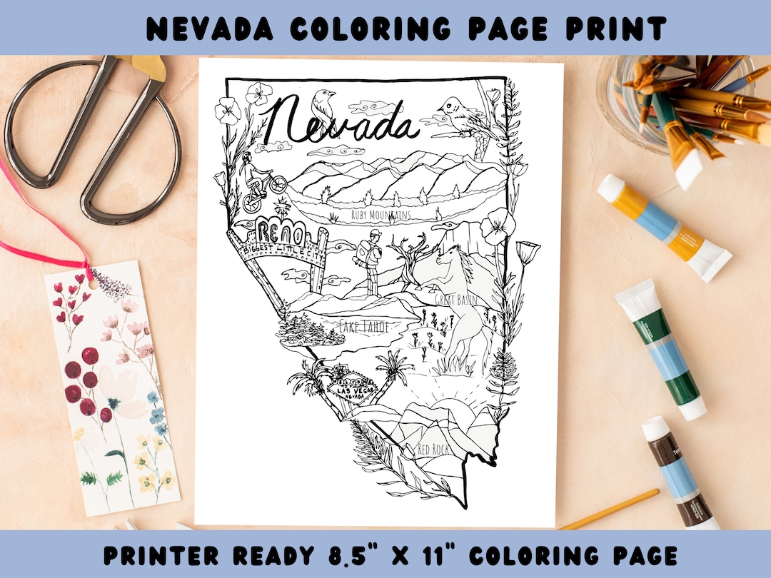 Nevada Coloring Page, Nevada Digital Print, Nevada Coloring Printable ...