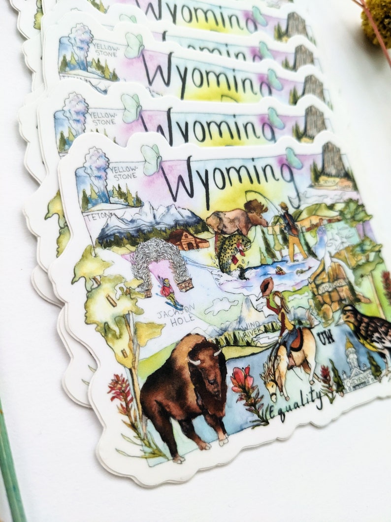 Wyoming State Map Vinyl Sticker Wyoming Souvenir Water - Etsy