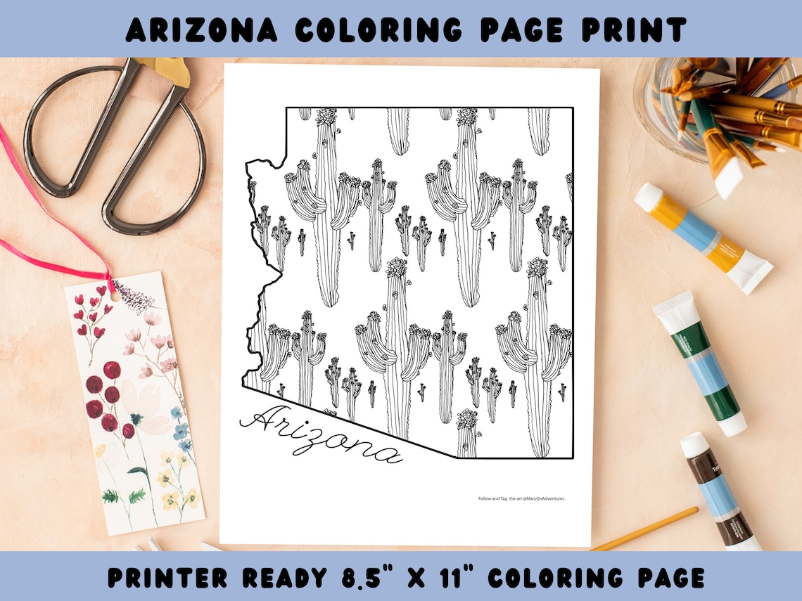 Arizona Coloring Page Map Arizona Digital Download Arizona - Etsy