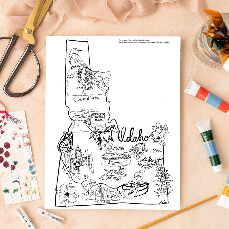 Idaho Coloring Page Boise Coloring Page Idaho State Coloring - Etsy