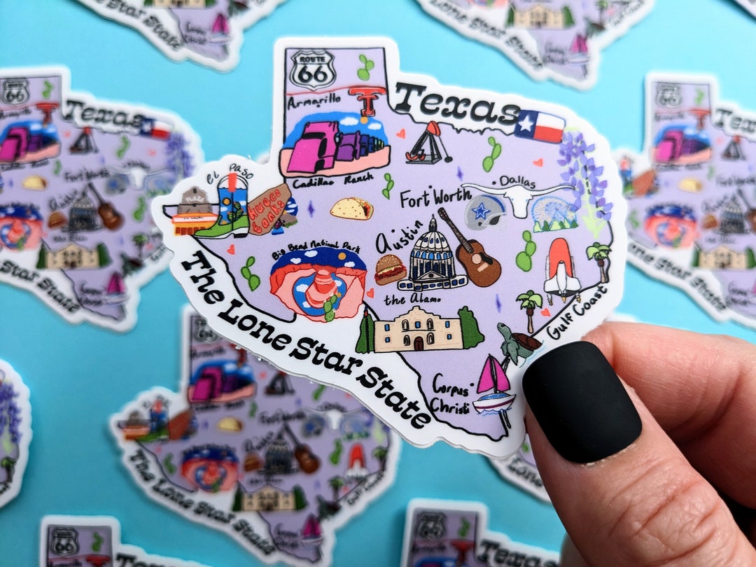 Texas Map Vinyl Sticker, Cities & Landmarks Souvenir Gift - Etsy
