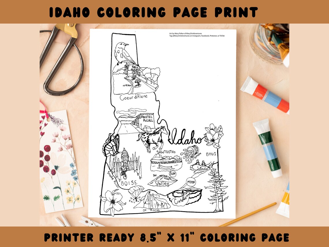 Idaho Coloring Page Boise Coloring Page Idaho State Coloring - Etsy