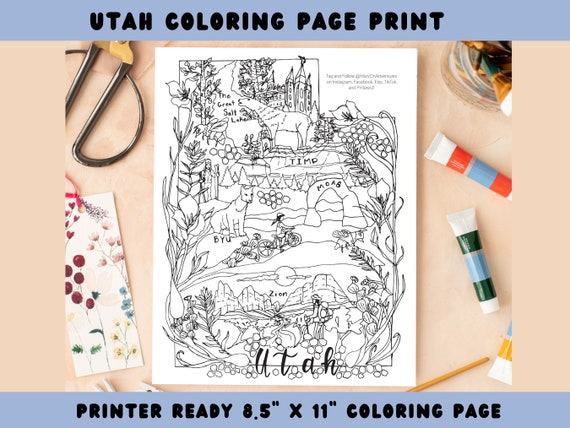 Utah Coloring Page Utah Map Coloring Page Utah Printable - Etsy UK
