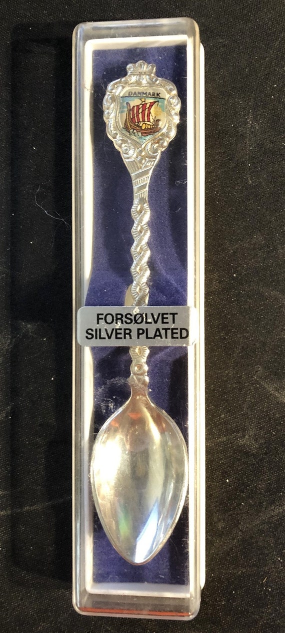 NEW and Viking Ship Denmark top Danmark on Silver Plated Souvenir Spoon ...