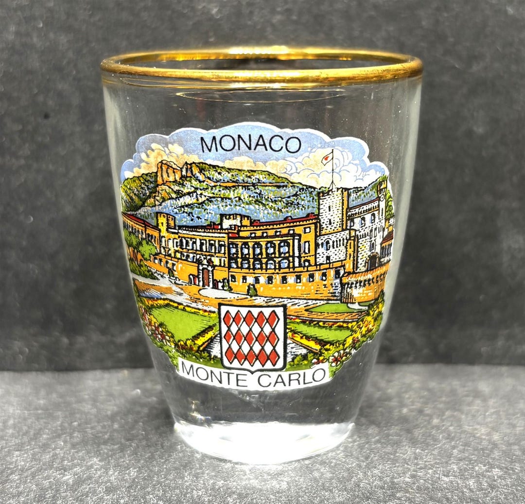 Monte Carlo, Monaco With Crest and Buildings on 0.75oz Glass Shot Glass ...