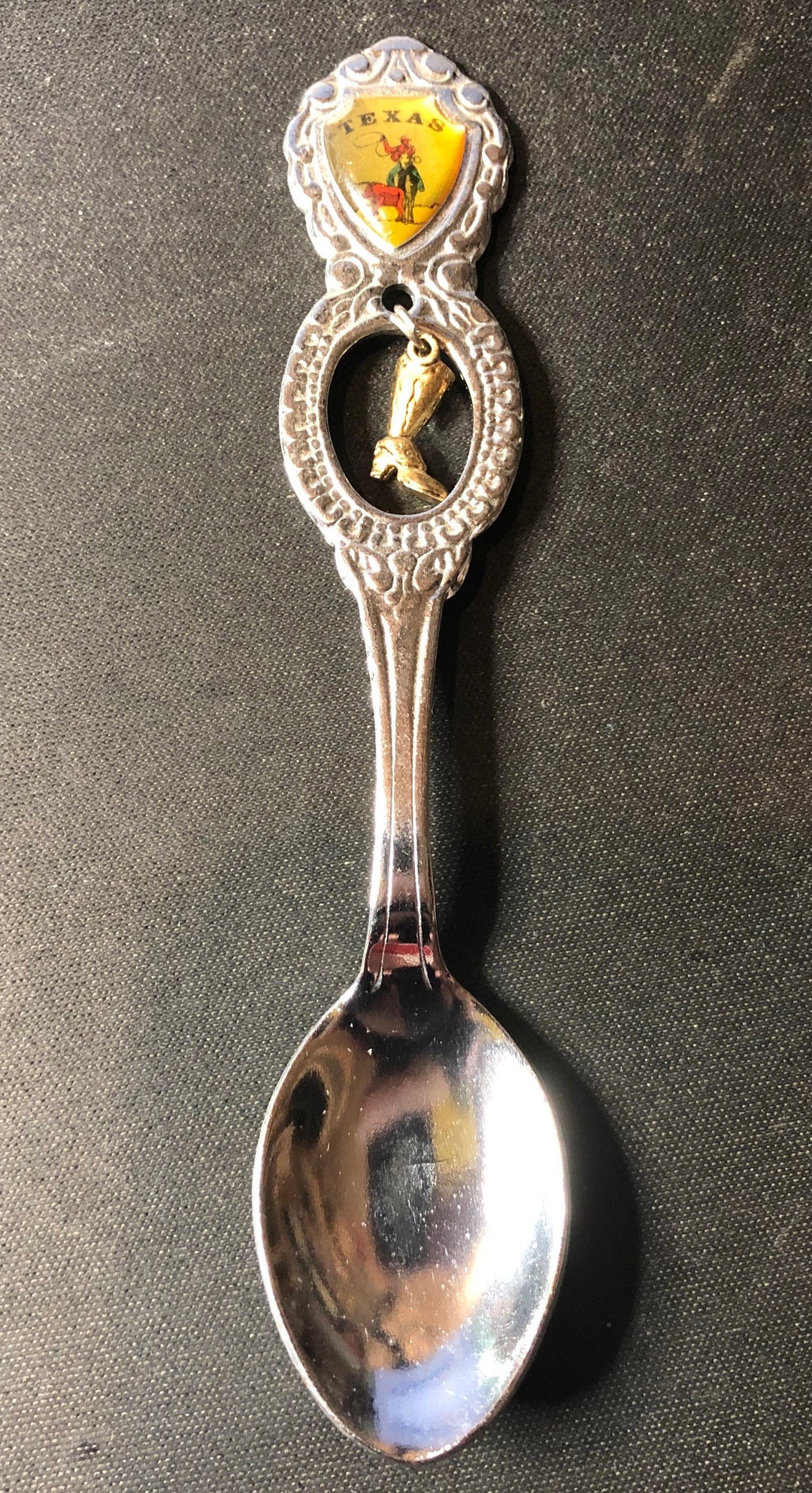 Cowboy Roping Steer and Boot Charm (top) Texas on Souvenir Spoon - Pre ...