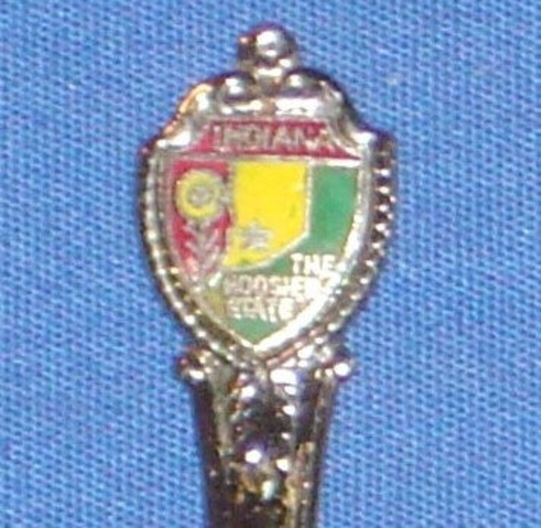 Indiana, the Hoosier State With Map & Flower (top) on Souvenir Spoon ...