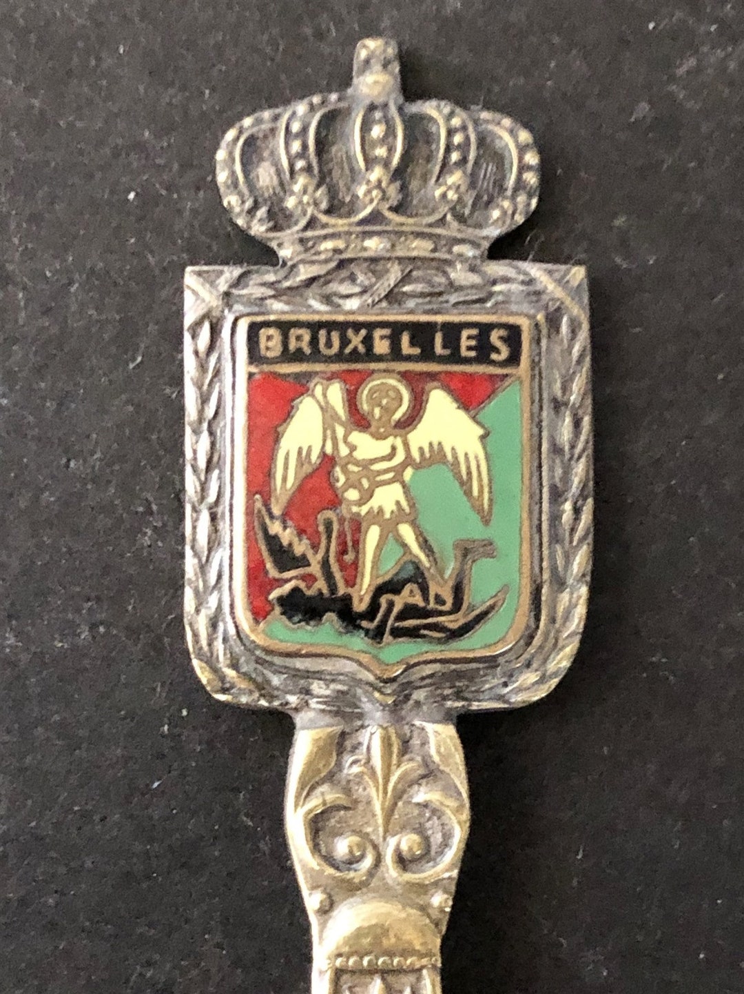 Brussels, Belgium With Fallen Angel Scene top on Silver Plated Souvenir ...