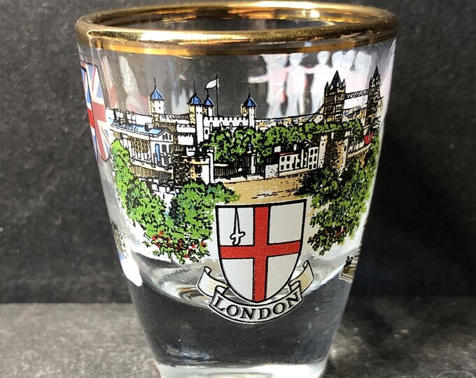 London, England With Sites on 0.75oz Glass Shot Glass With Gold Rim ...